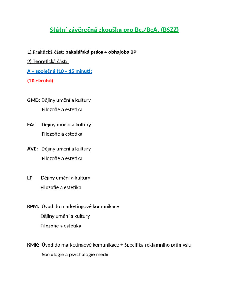 Statni Zaverecna Zkouska Pro Bc. 2023 PREHLED | PDF