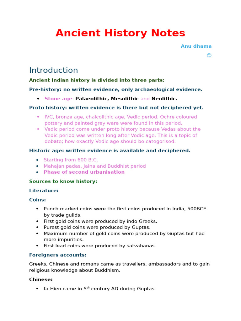 Ancient Indian History Notes | PDF