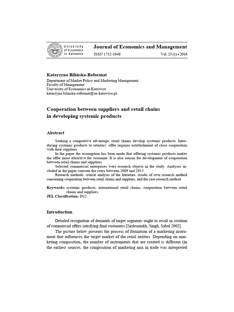 Journal of Economics and Management: Katarzyna Bili Ska-Reformat | PDF