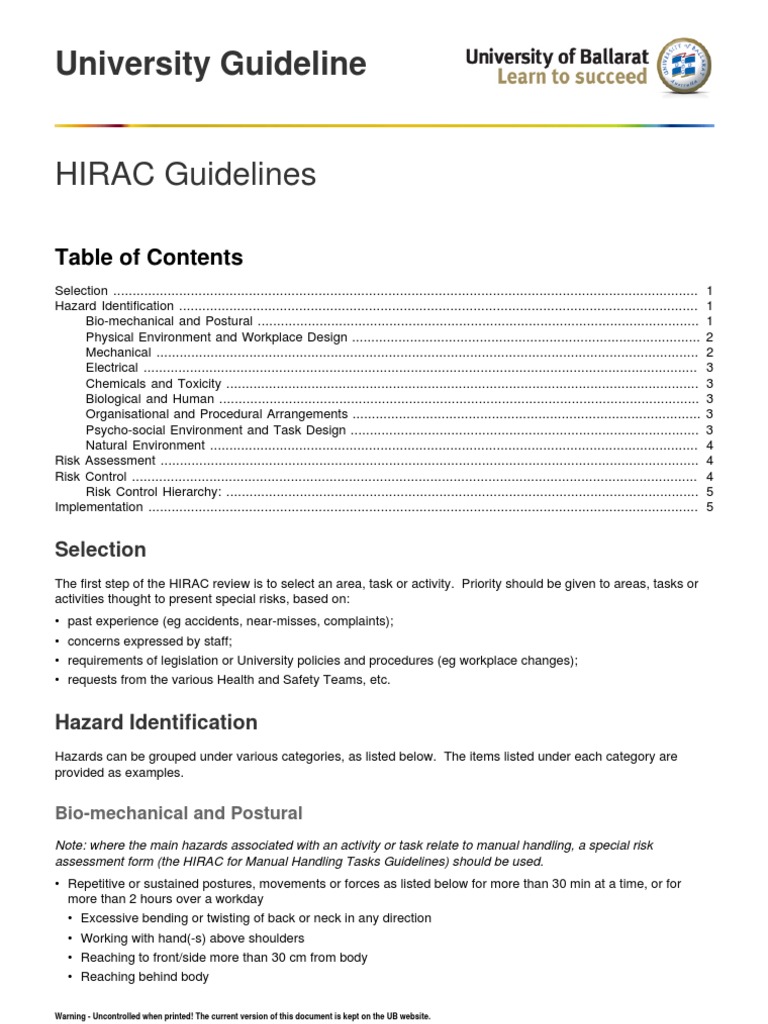 HIRAC Guidelines for Hazards | PDF | Personal Protective Equipment ...
