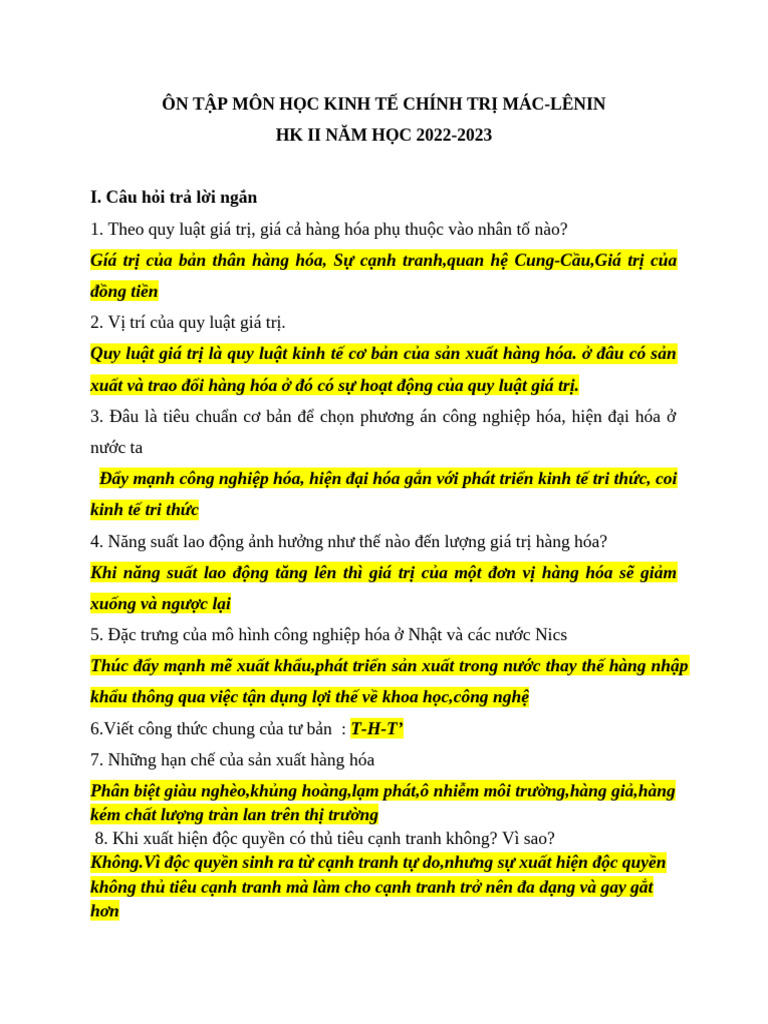 ôn tập KTCT HKII 2022-2023 | PDF
