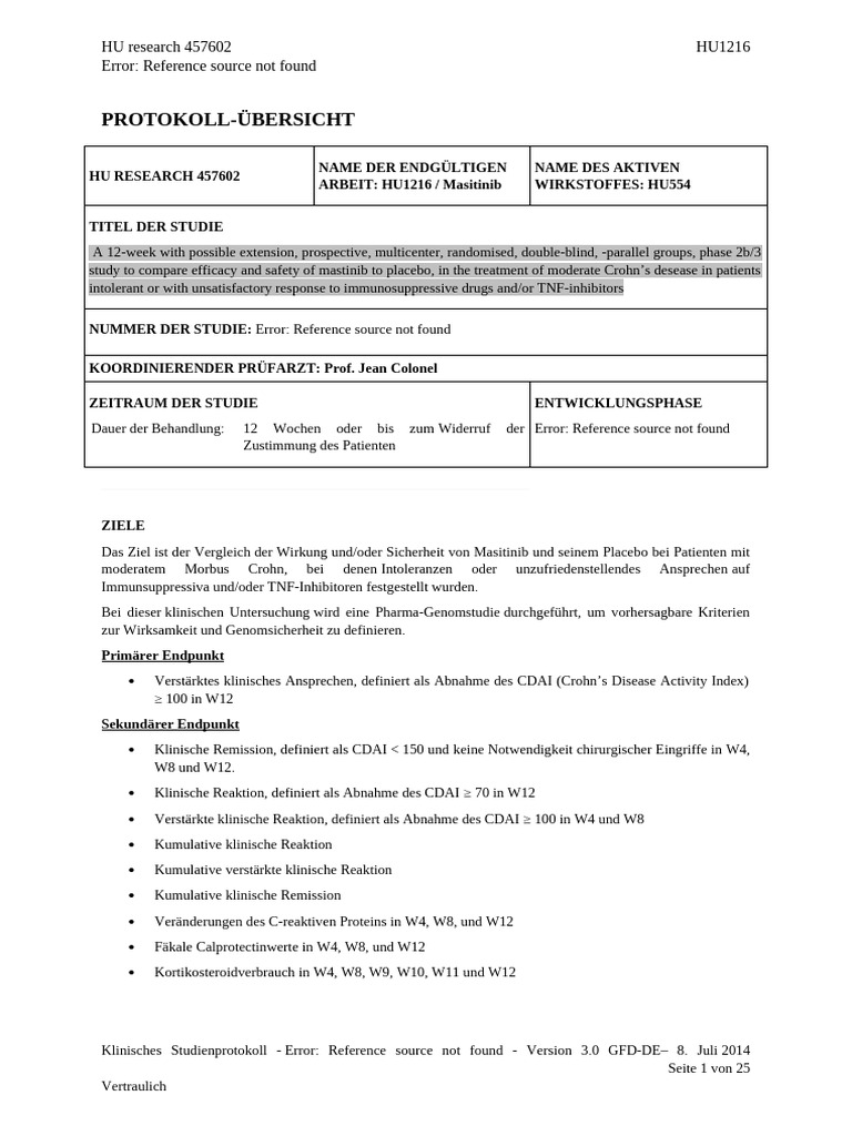 Protocol Synopsis Crohn's Disease | PDF