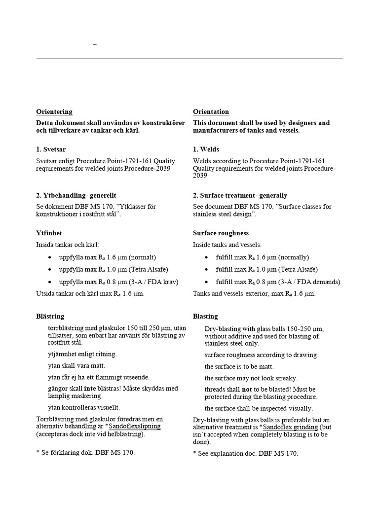 Manufacturing Standard For Tanks and Vessels (DBF MS 171) | PDF