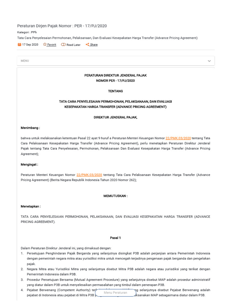 Tata Cara Penyelesaian Permohonan APA (Advance Pricing Agreement ...