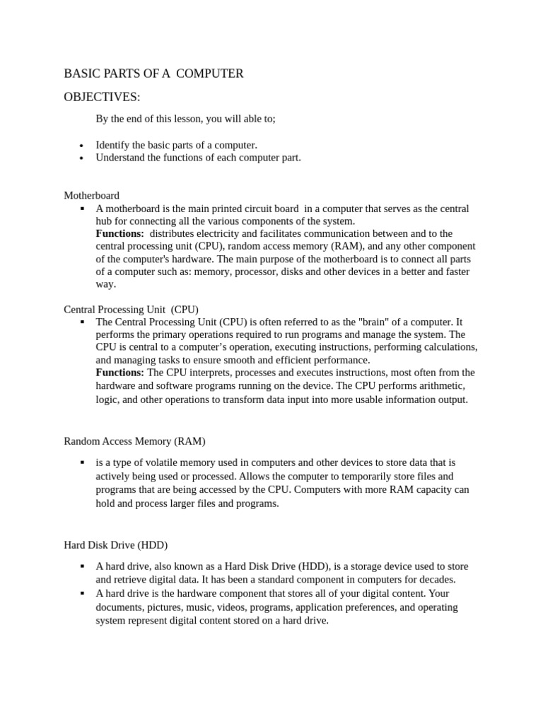 Basic Parts of A Computer | PDF