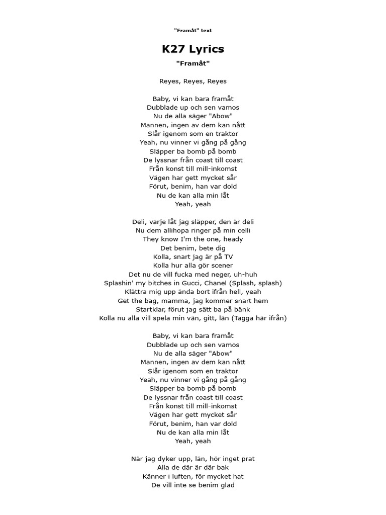 K27 - "Framåt" Text - Lyrics at AZLyrics | PDF