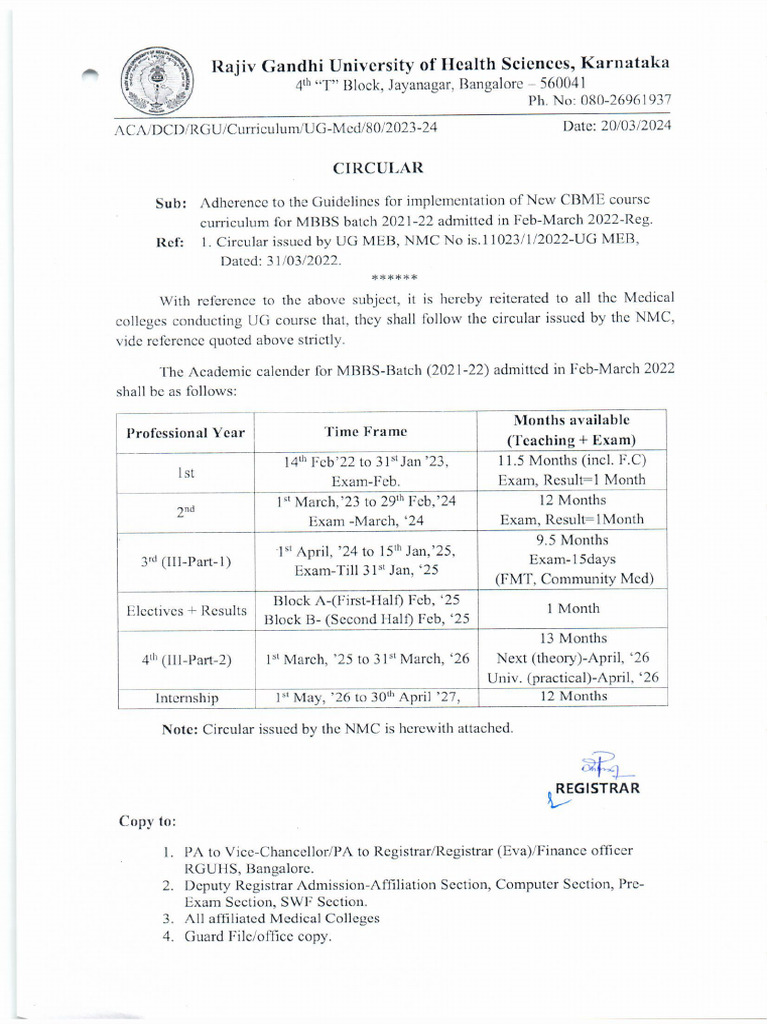 Circular UG Medical CBME | PDF