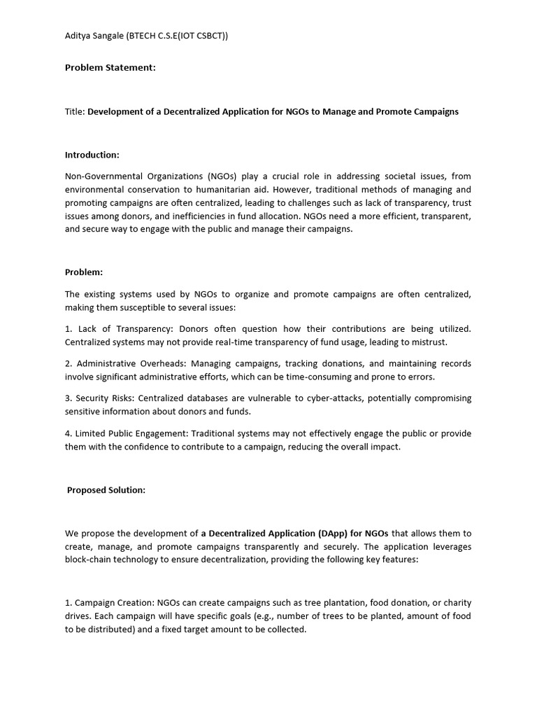Final Year Problem Statement For Blockchain Technology | PDF | Non ...