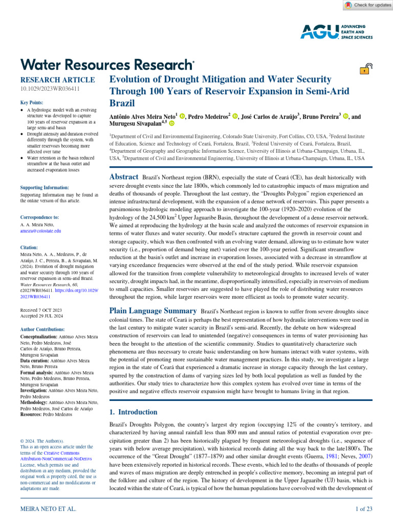 Water Resources Research - 2024 - Meira Neto - Evolution of Drought Mitigation and Water ...