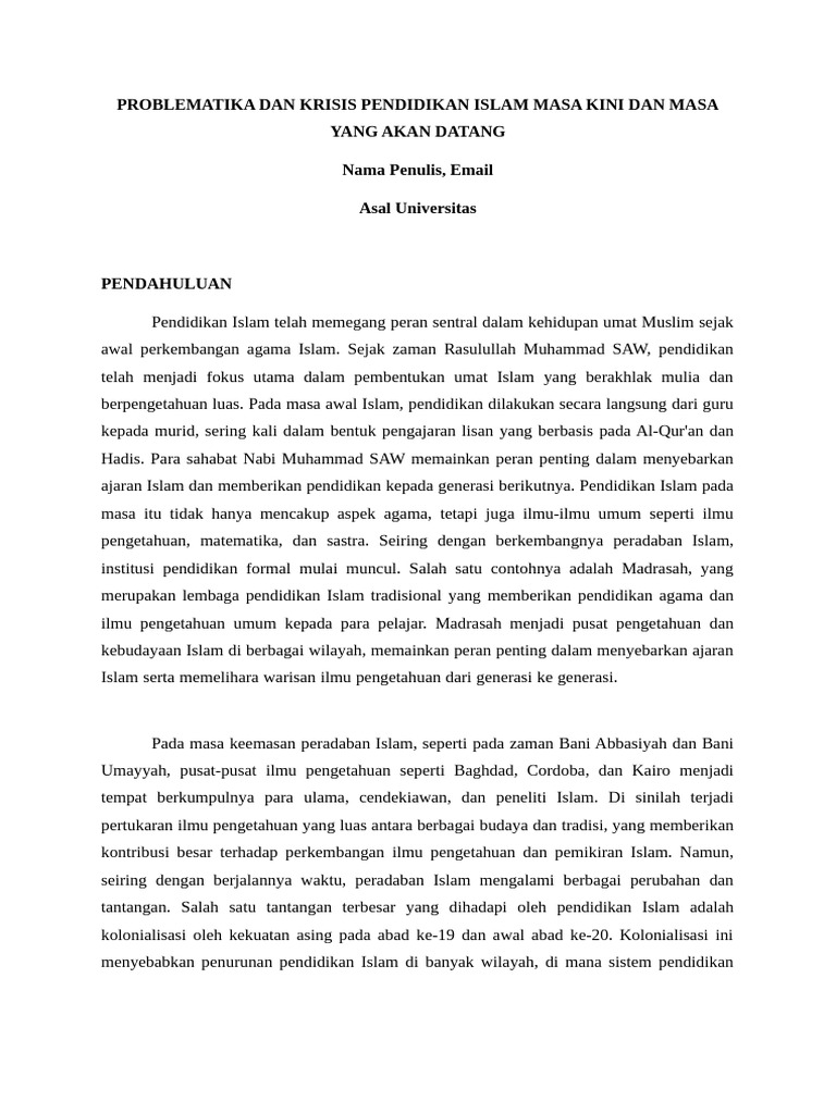 Problematika Dan Krisis Pendidikan Islam Masa Kini Dan Masa Yang Akan Datang | PDF