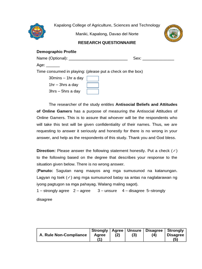 Quanti Survey Questionnaire Sample | PDF