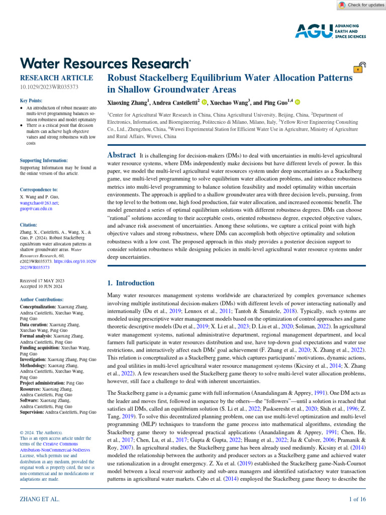 Water Resources Research - 2024 - Zhang - Robust Stackelberg ...