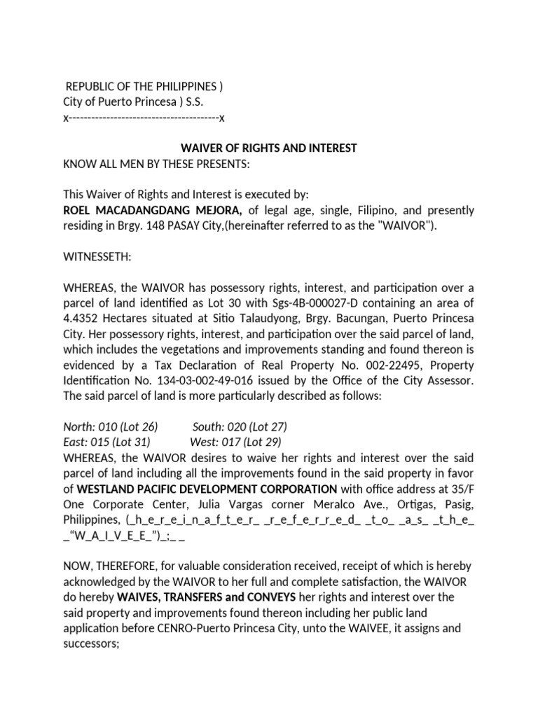 Waiver of Rights Format | PDF