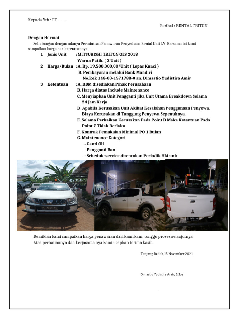 Penawaran Rental Mobil | PDF