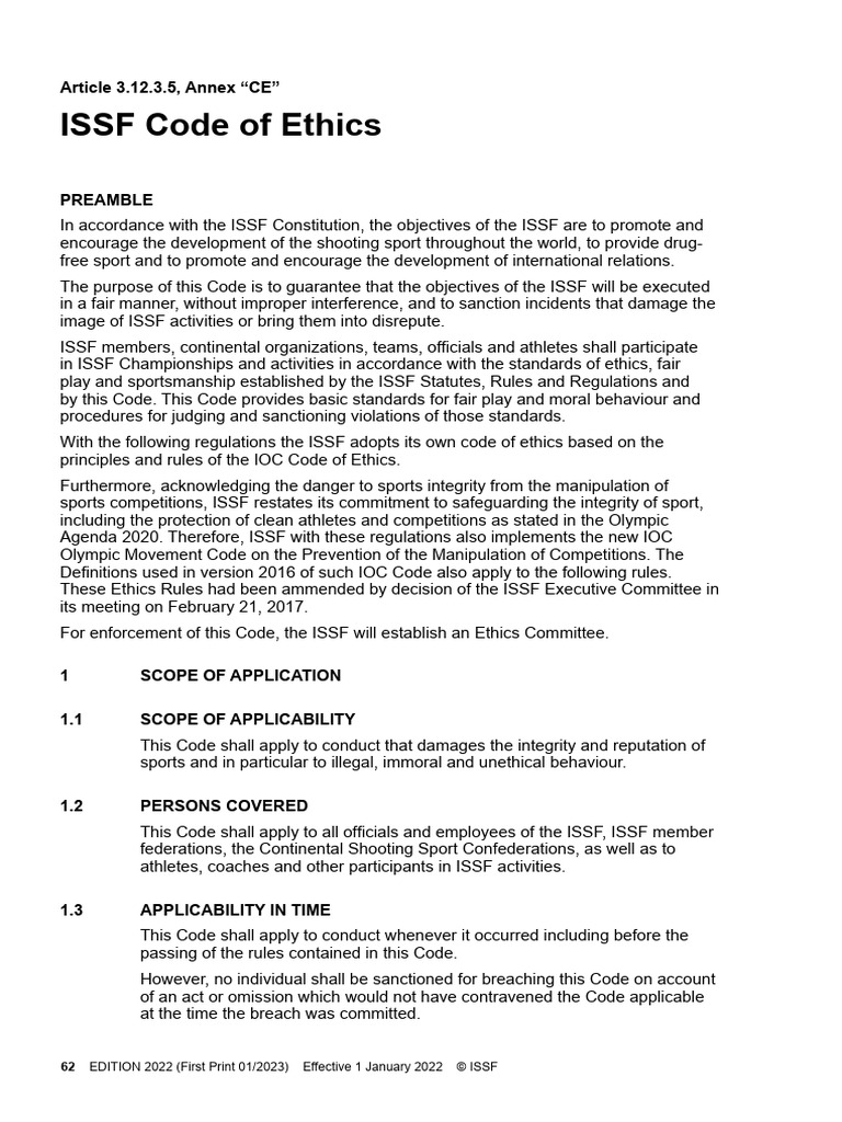 ISSF Code-Of-Ethics-Rule Book 2023 Approved Version | PDF