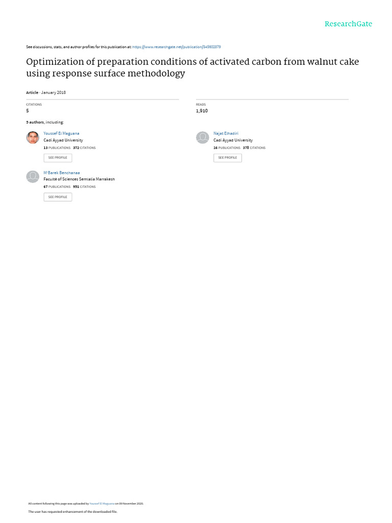 Optimization of Preparation Conditions of Activated Carbon From Walnut Cake Using Response ...