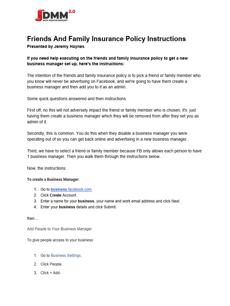 01-Friends and Family Insurance Policy Instructions | PDF