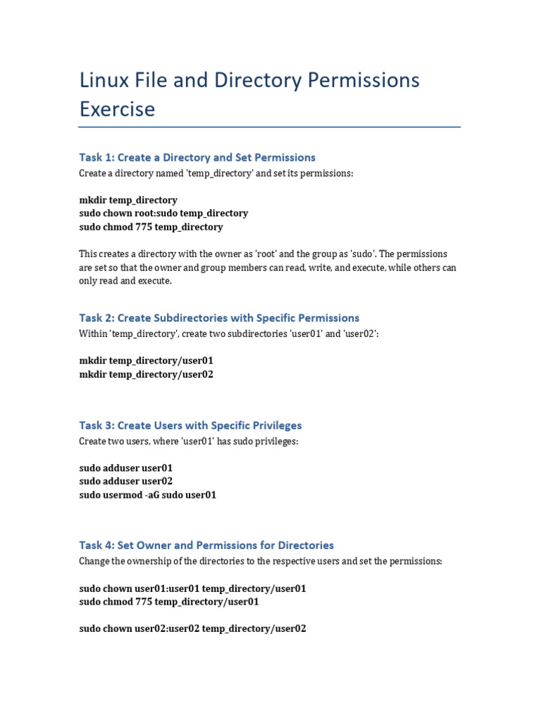 Linux Permissions Exercise | PDF