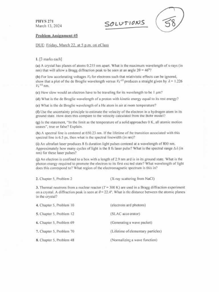 PHYS 271 Problem Assignment 5 - SOLUTIONS | PDF