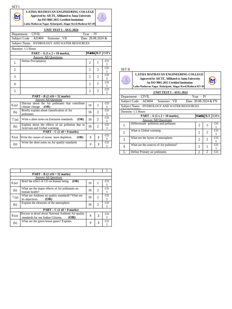 Hydrology Unit Test 1 | PDF