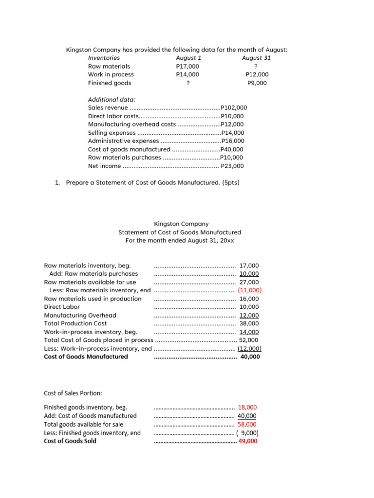 Module 3 - Statement of Cost of Goods Manufactured Example | PDF