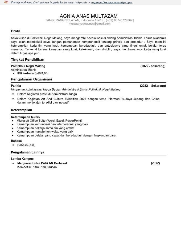 Agnia Anas Multazam: Profil | PDF