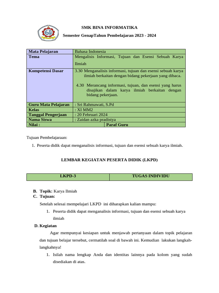 Bindo 3.20 Karya Ilmiah | PDF