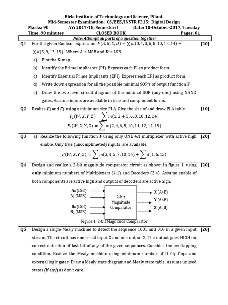 A A B B X Y Z: 2-Bit Magnitude Comparator (LSB) (MSB) (LSB) (MSB) (A B ...
