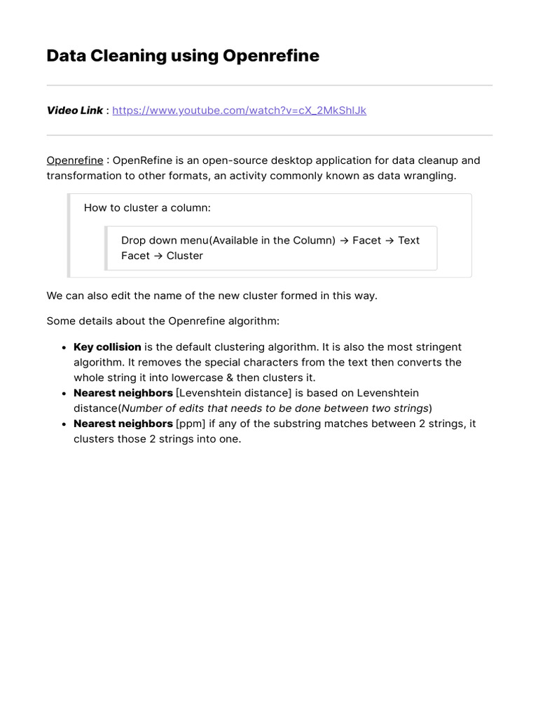 Data Cleaning Using Openrefine | PDF