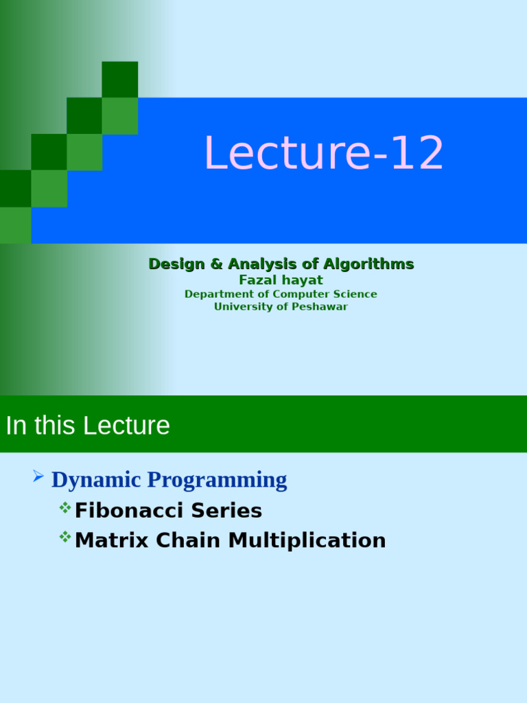 D&AA Lecture 12 Dynamic Programming | PDF
