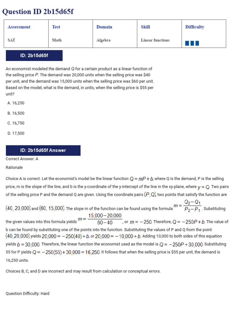 Linear Functions (Hard) Answers | PDF