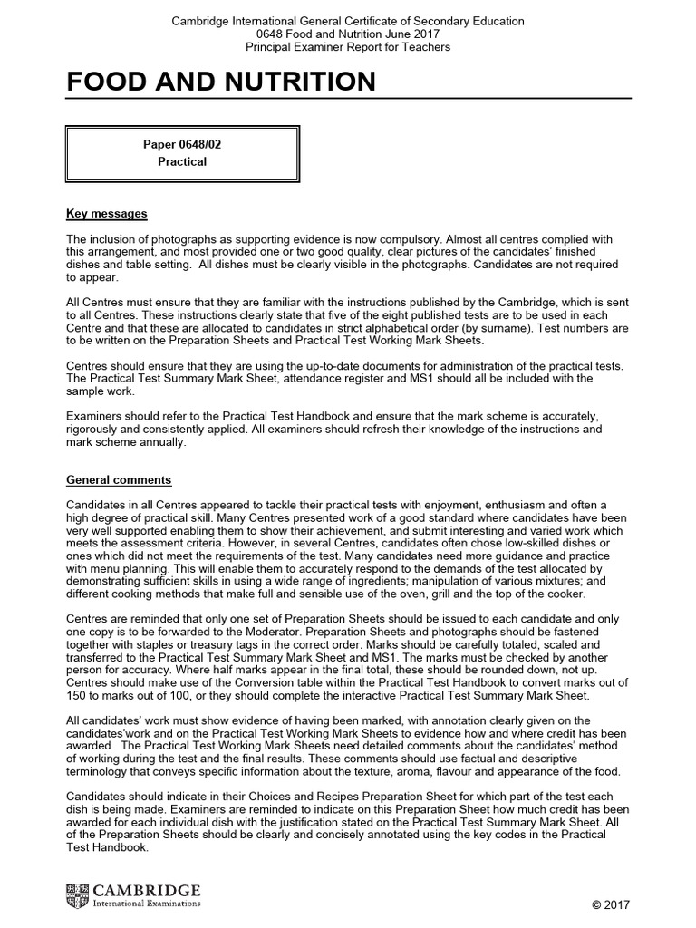 Food and Nutrition: Paper 0648/02 Practical | PDF