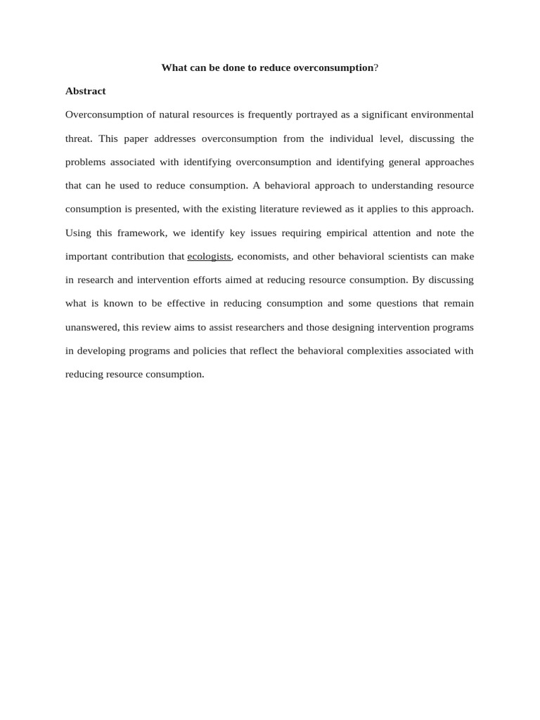 Overconsumption | PDF