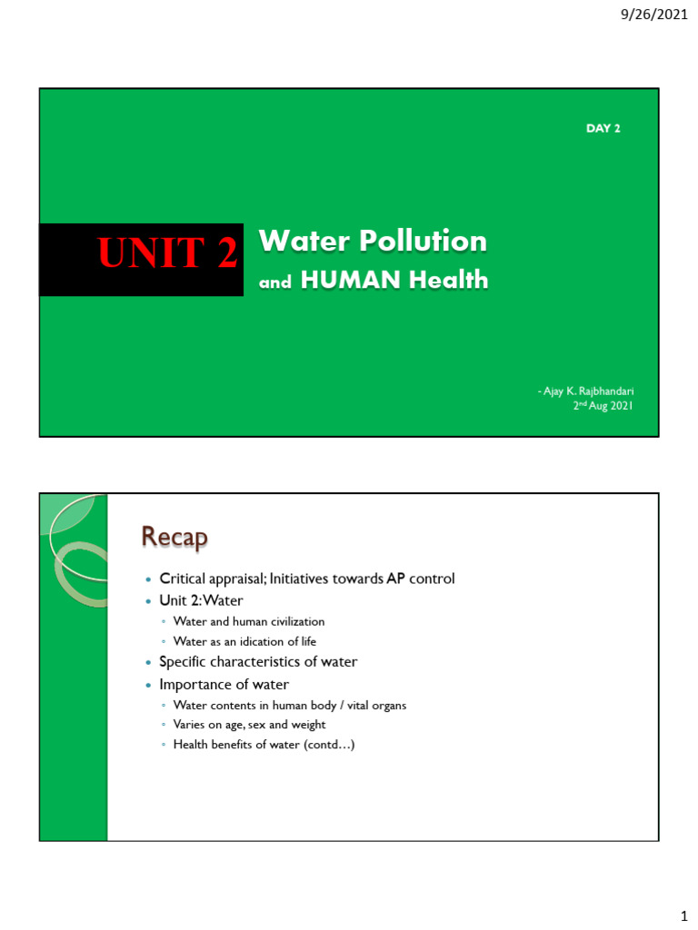 Unit 2 - Day 2 - Water Pollution and Health - 2 August | PDF