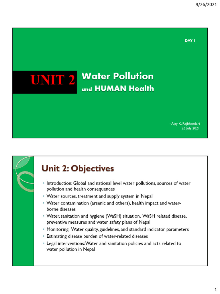 Unit 2 - Day 1 - Water Pollution and Health - 26 July 2021 | PDF