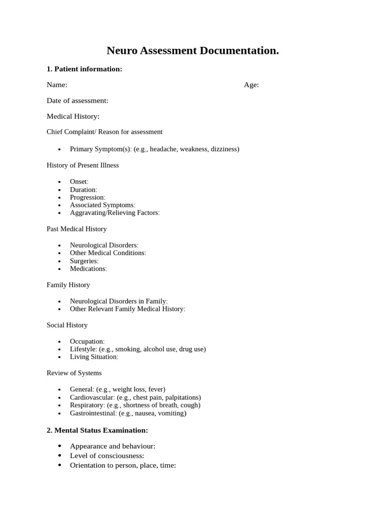 Neuro Assessment Documentation | PDF