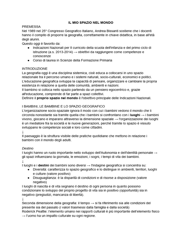 Il Mio Spazio Nel Mondo - Riassunto | PDF