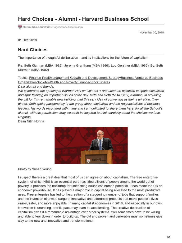 Alumni - Hbs.edu-Hard Choices - Alumni - Harvard Business School | PDF