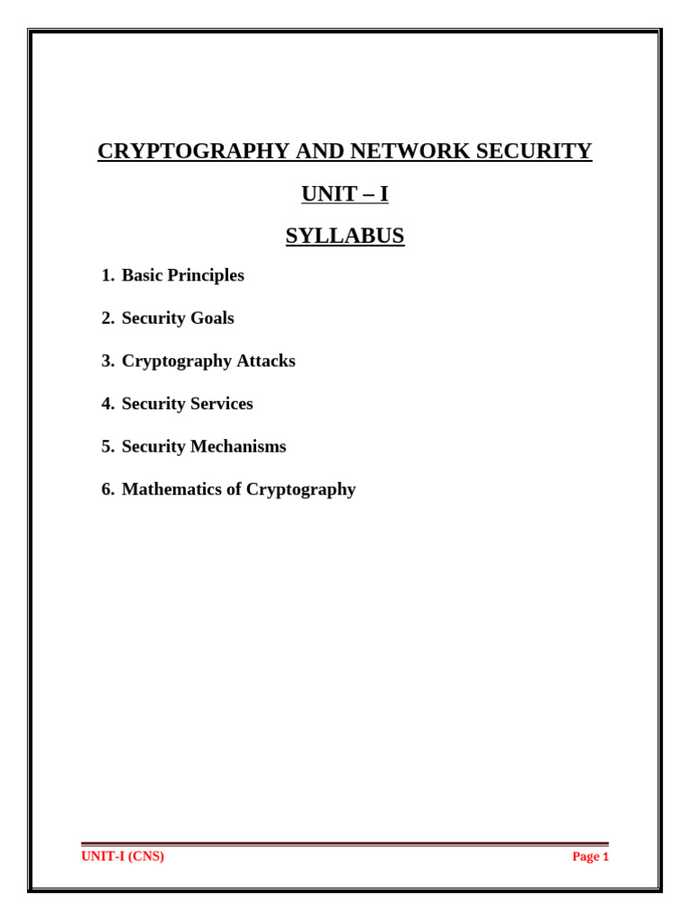 CNS (UNIT-I Notes) | PDF CNS (UNIT-I Notes) | PDF