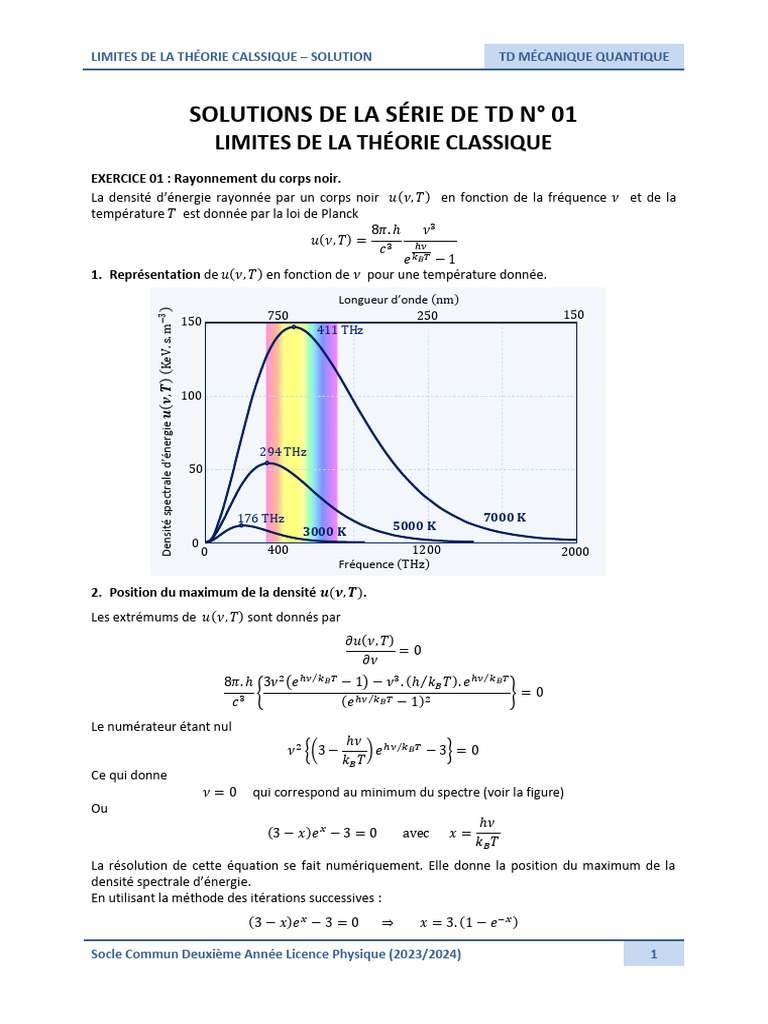 TD 01 Solutions 23-24 Mécanique Quantique | PDF