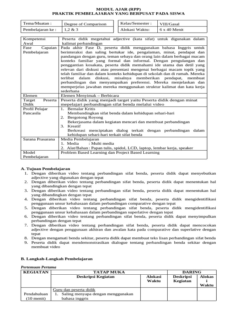 RPP Modul Ajar Siklus 3 Degree of Comparison Rev. | PDF