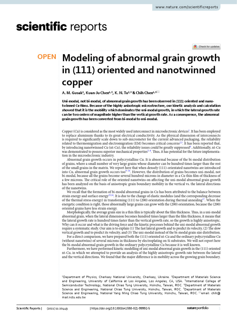 Modeling of Abnormal Grain Growth in (111) Oriented and Nanotwinned ...