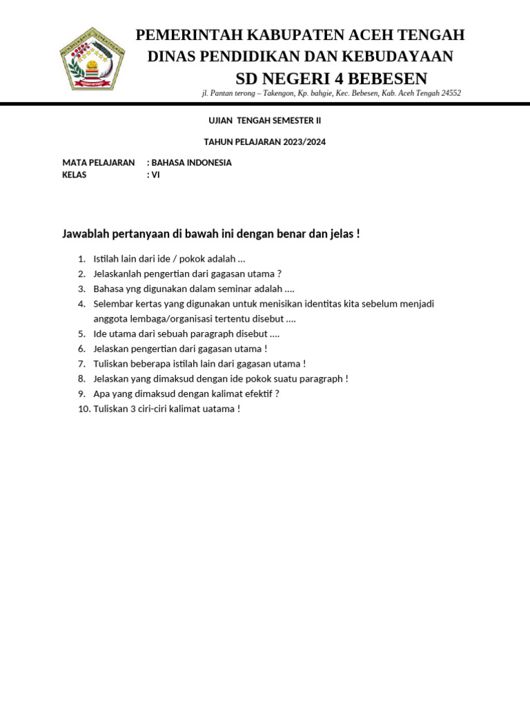 Soal Uts Bi Kelas 6 | PDF