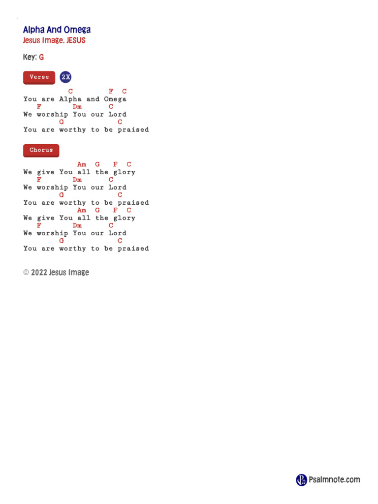 Alpha and Omega Chords & Lyrics - Jesus Image - Psalmnote | PDF