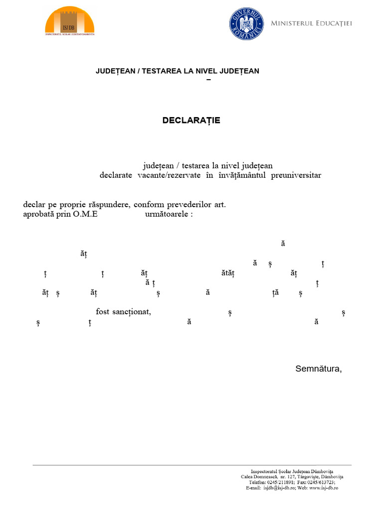 Declaratie Compatibilitate Cu Functia Didactica - 2024 | PDF