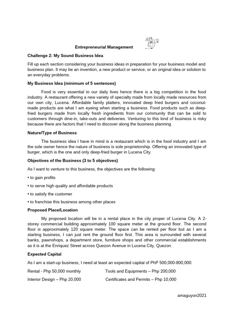 Entrepreneurial Management Challenge 2: My Sound Business Idea | PDF