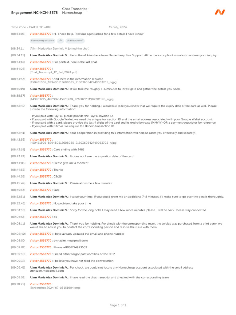 Chat Transcript 15 Jul 2024 | PDF