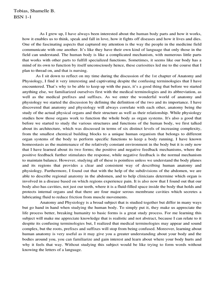 Reflection Paper by Tobias, Shamelle BSN 1-1 | PDF