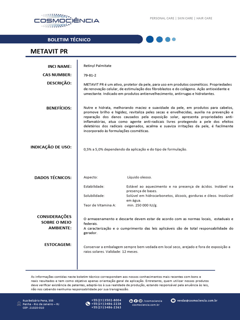 Retinyl Palmitate MetaVit - PR - BT | PDF
