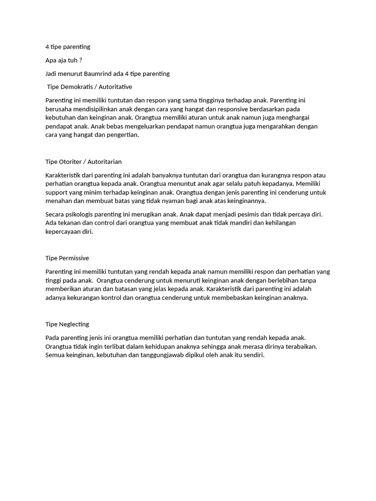 4 Tipe Parenting | PDF